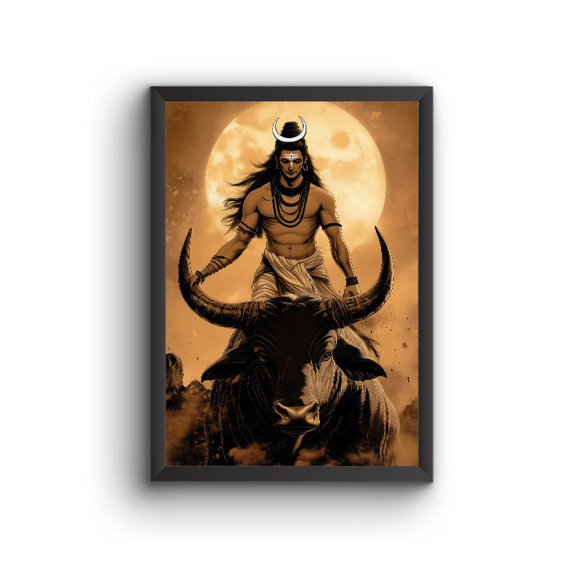 Elegant Lord Shiva Poster - Mahadev on Nandi Under Full Moon ₹799